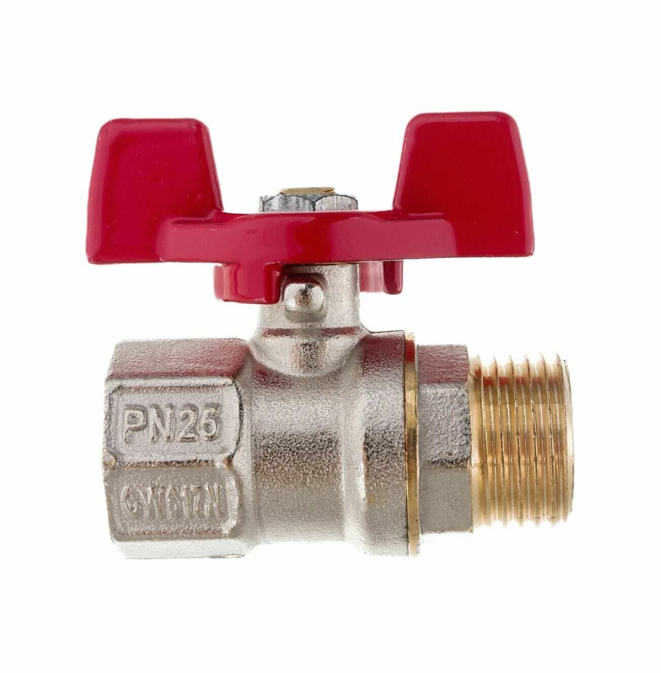 Кран шаровой ручка бабочка, латунь, внутренняя/наружная резьба 1", PN25 никель, RTP