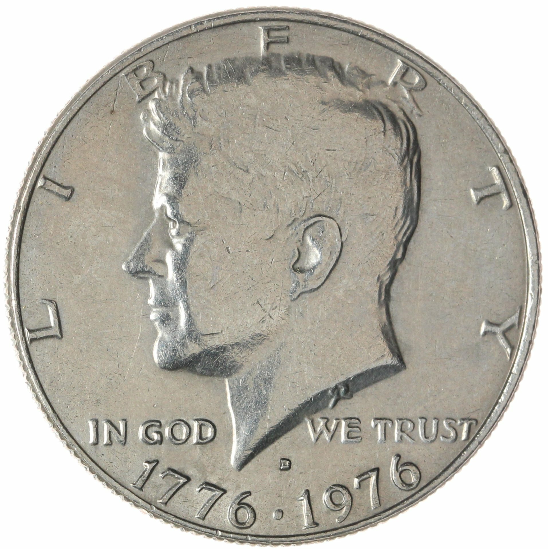 США 50 центов 1/2 доллара, half dollar 1976 D "Kennedy Half Dollar Кеннеди", Медь с медно-никелевым покрытием, в сохранности XF