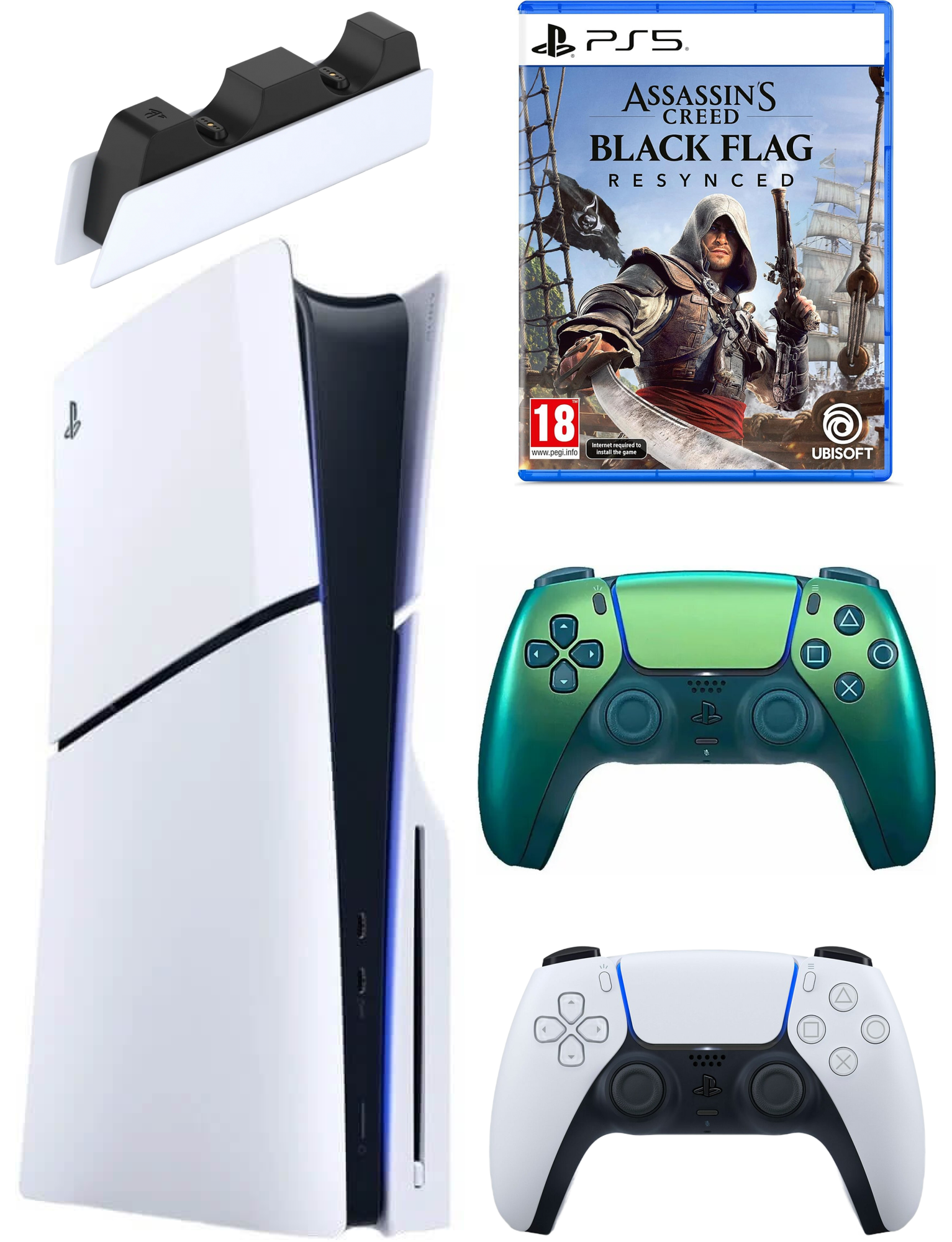 Игровая приставка Sony PS 5 Slim,1ТБ(с дисководом) +2-ой геймпад+Зарядная станция+Assassins Creed Black Flag(Resynced)