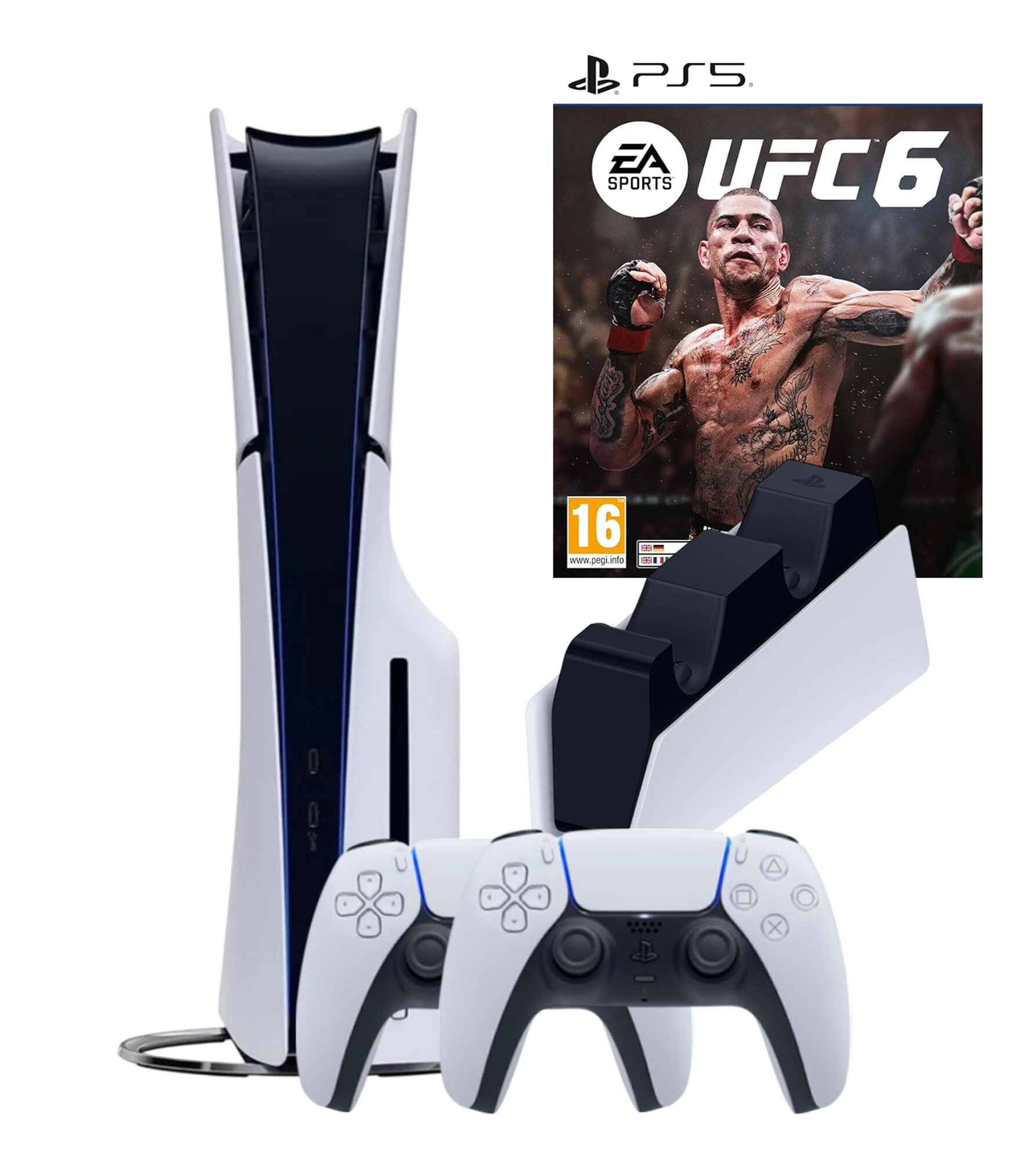 Игровая приставка PlayStation 5 Slim Disk + UFC6 + Dualsense Charging Station + DualSense PS5 White