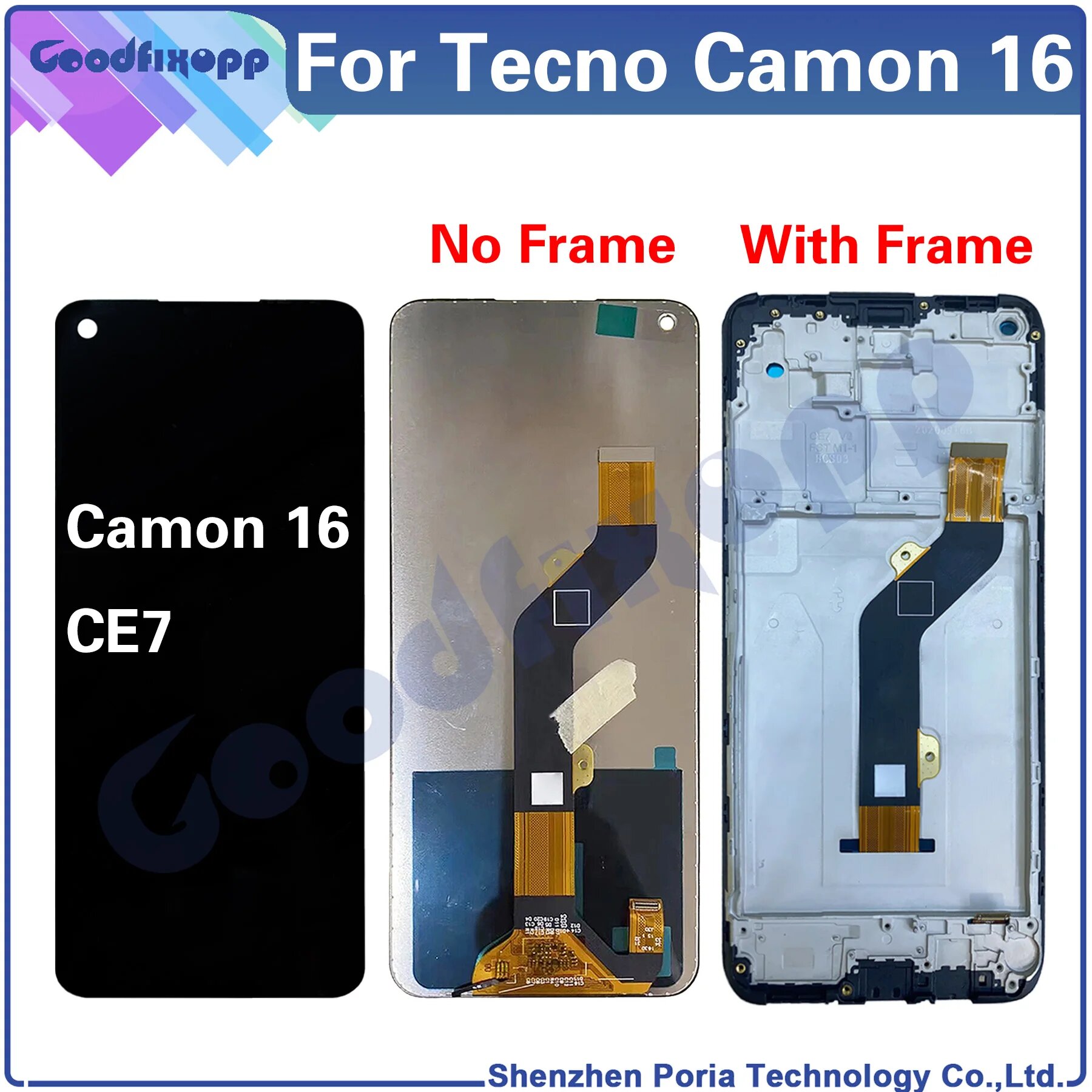 Для Tecno Camon 16 CE7 CE7J ЖК-дисплей, дигитайзер сенсорного экрана в сборе, запасные With Frame