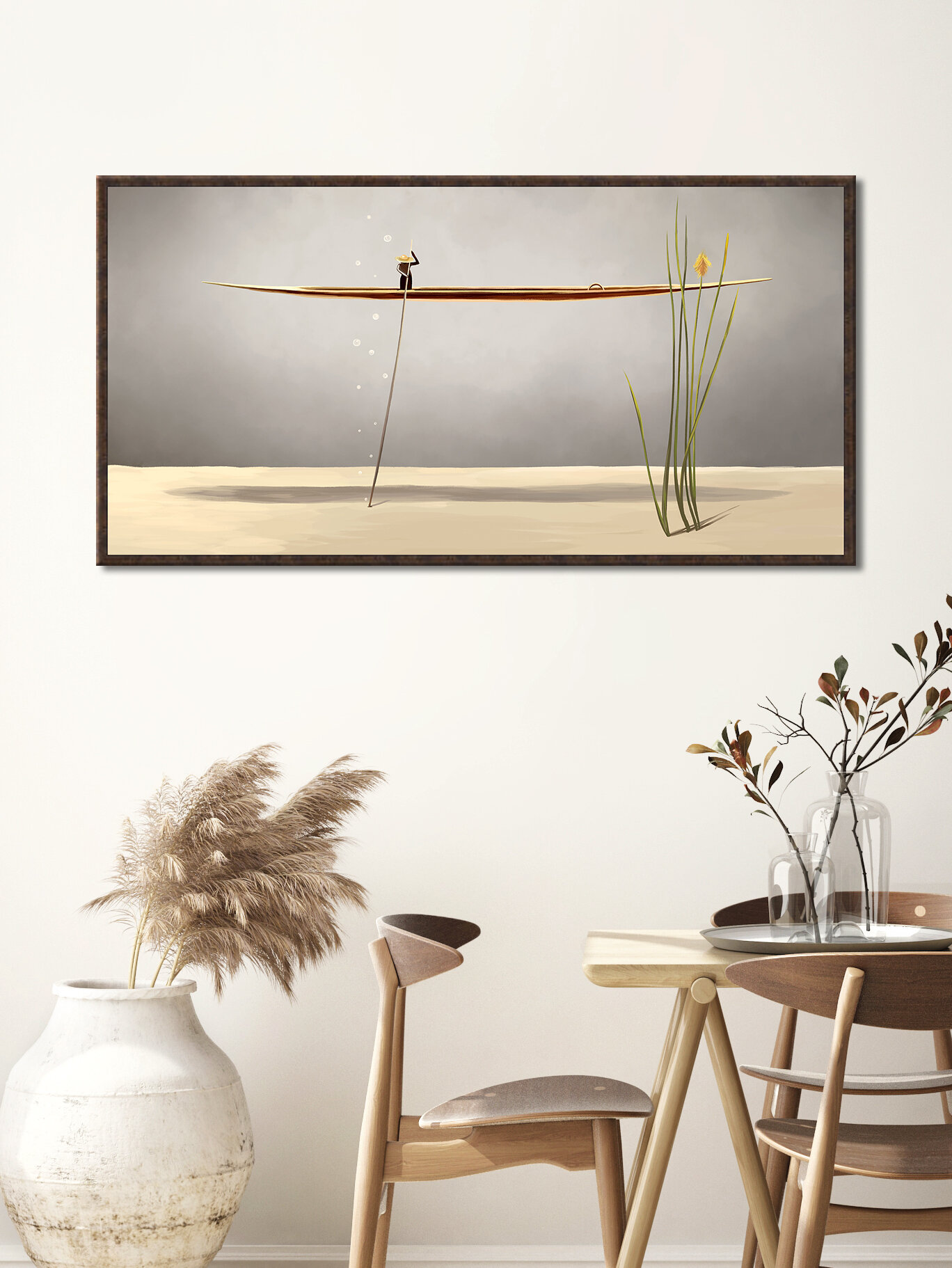 Картина на стену интерьерная в раме "Баланс 3", 53х103 см, минимализм абстракция, Графис