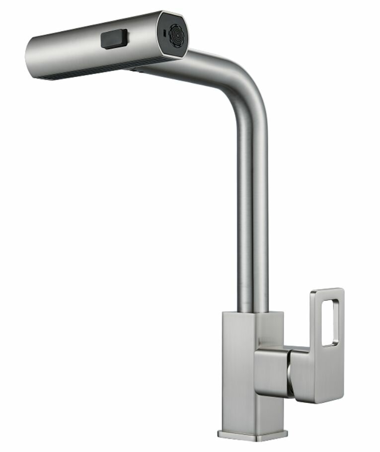 Смеситель для кухни с вытягивающимся изливом и лейкой 2 режима: водопад и струя OUTE, сатин, выполнен из латуни.