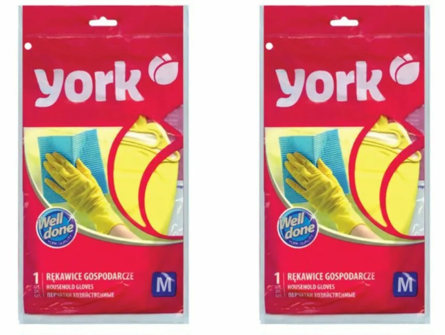 Перчатки хозяйственные York, M, средние, резиновые, 2 уп