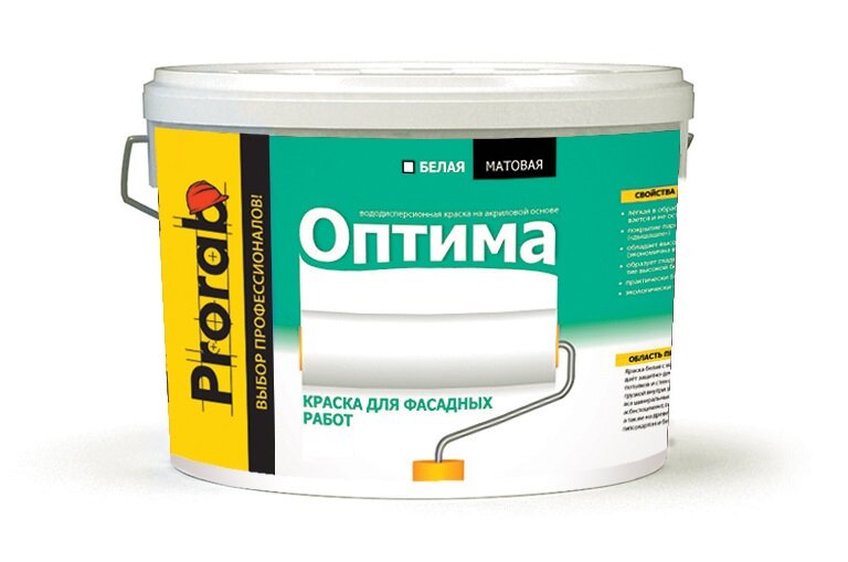 Фасадная краска Prorab "Оптима", белая, матовая, для наружных работ, 14кг