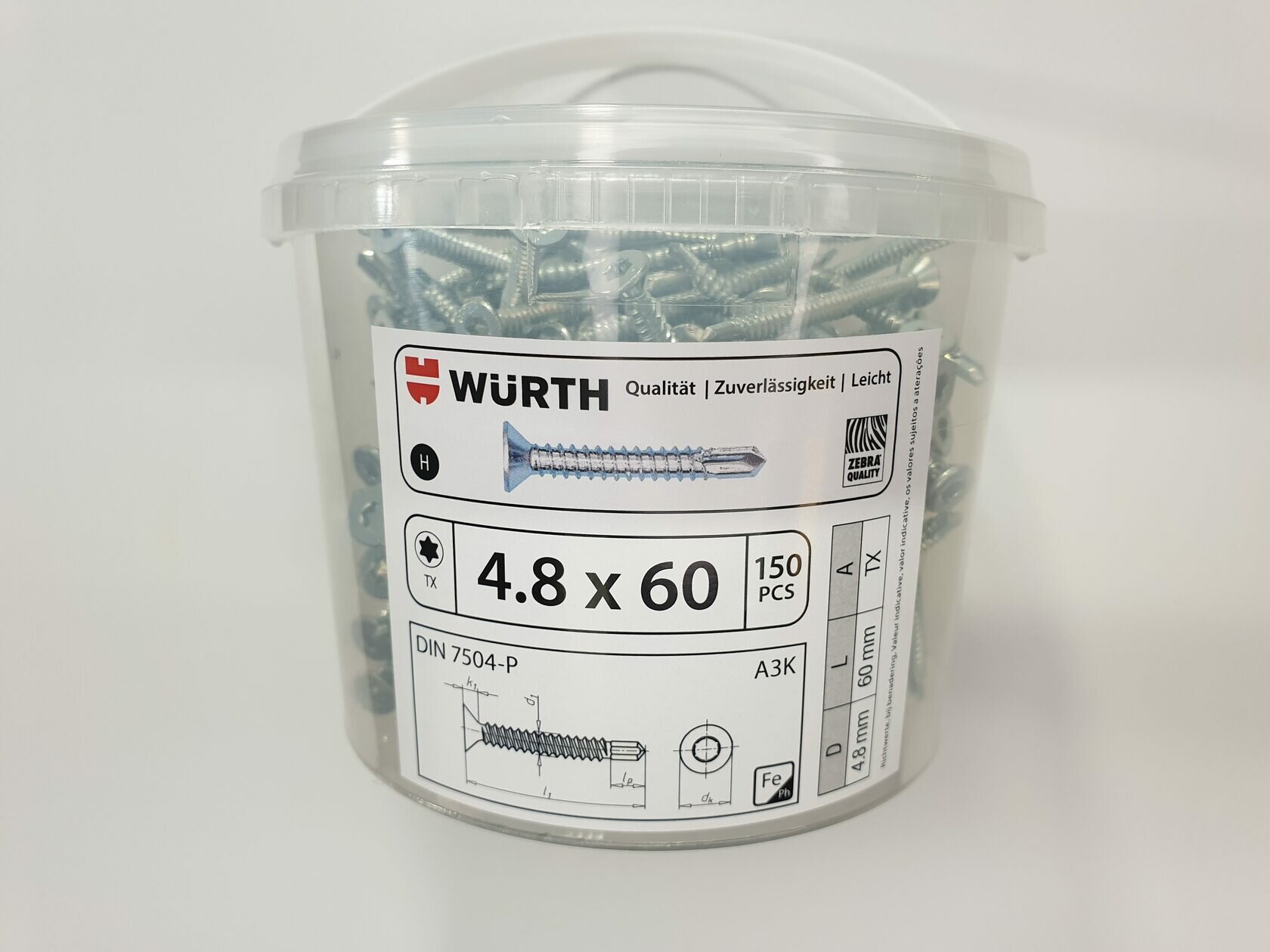 Саморез по металлу DIN 7504-P 4.8x60 (150 pcs) WURTH, Германия