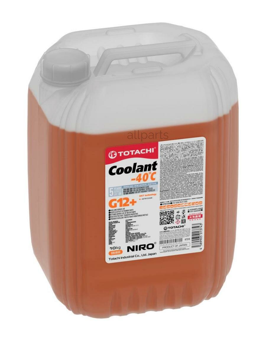 TOTACHI 47310 Антифриз, готовый раствор NIRO COOLANT G12+ -40°C оранжевый 10кг