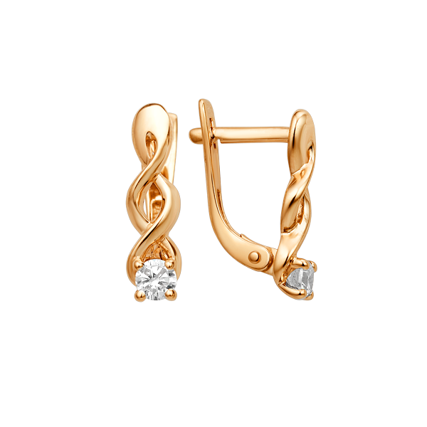 Серьги, красное золото, 585 проба, фианит