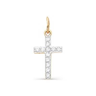 Крестик, красное золото, 585 проба, фианит