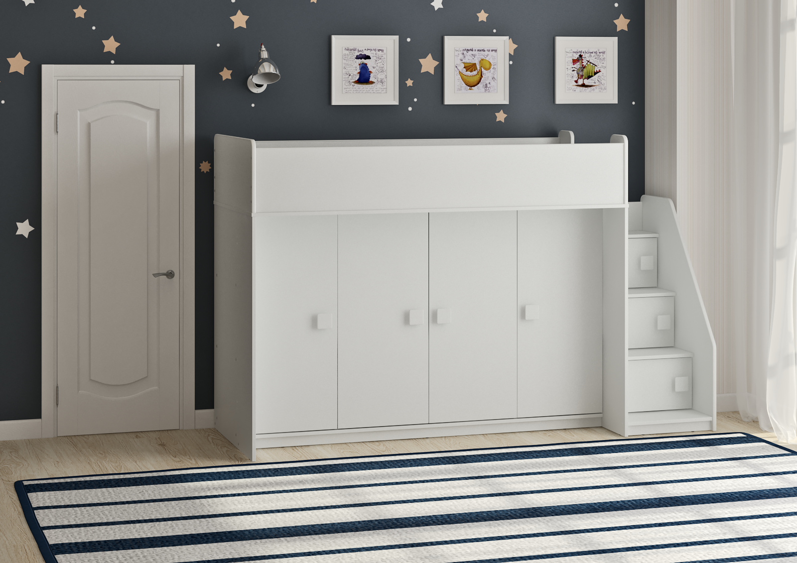 Кровать чердак Легенда 43.5.1 белый спальное место 175х75 см