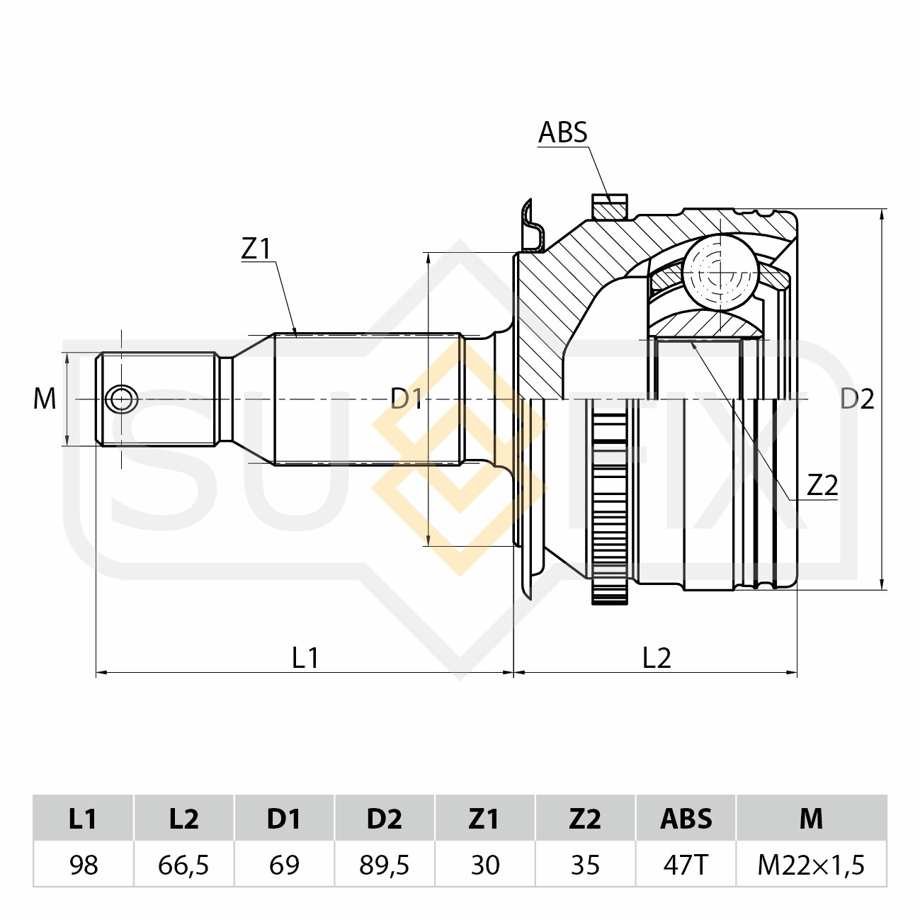 ШРУС наружный передний правый/левый для MITSUBISHI L200, PAJERO SPORT / SUFIX ST-1066