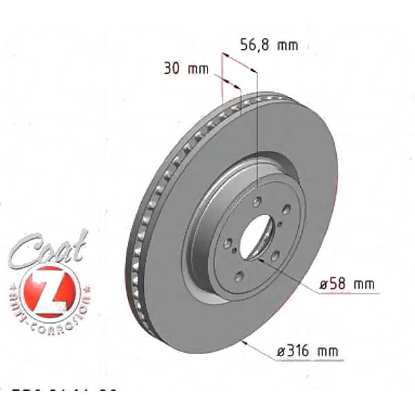 ZIMMERMANN 530.2464.20 (26300AG000 / 26300AG001) диск тормозной перед. 316x30 / 57-5x100 \ Subaru (Субару)