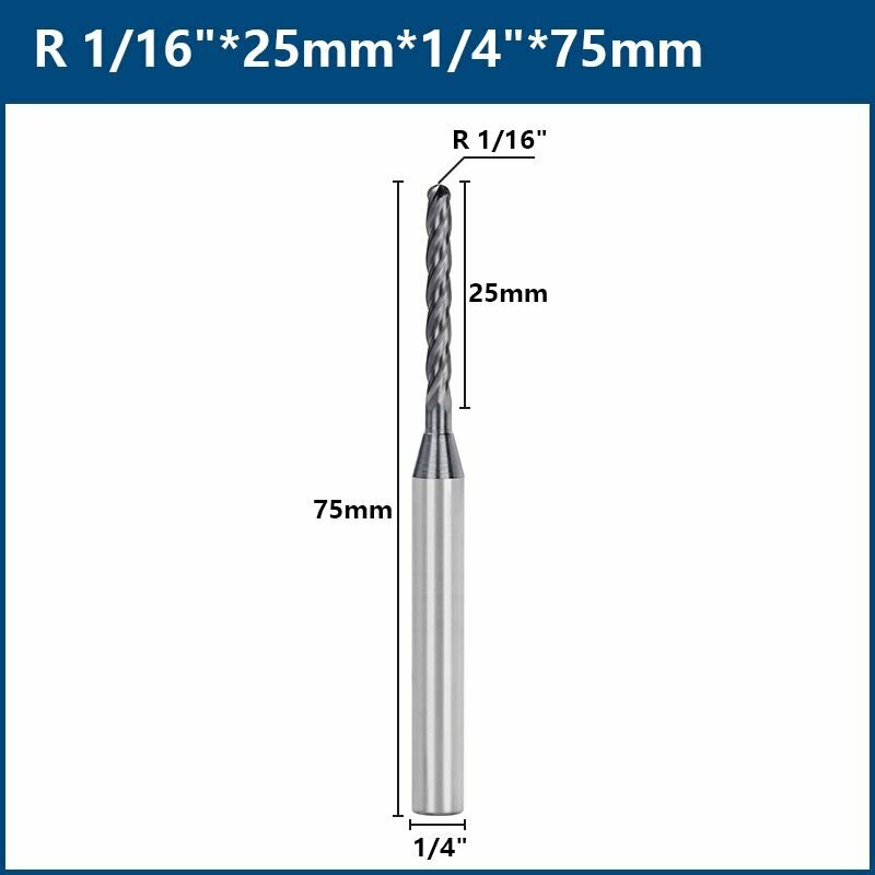 Фреза концевая четырехзаходная сферическая XCAN 6,35хR1,58х25х75 мм, покрытие TiALN
