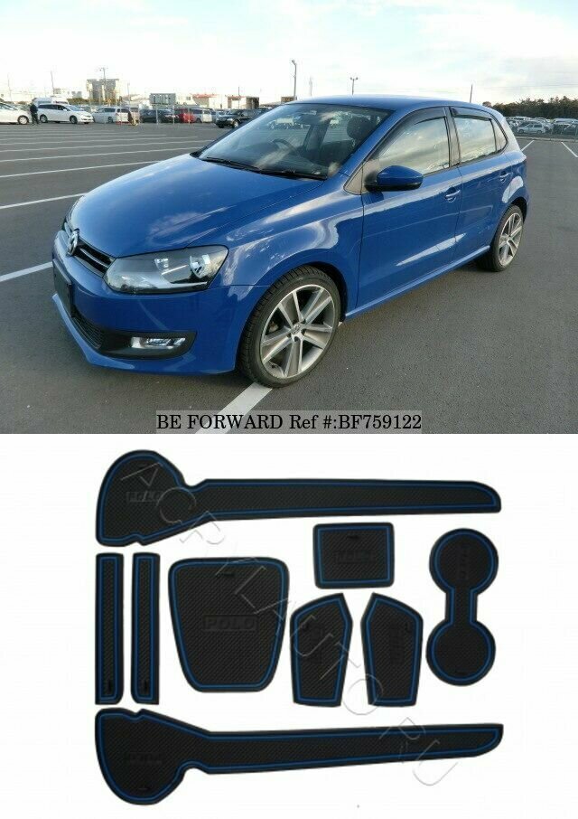 Коврики в ниши дверей и подстаканники для VOLKSWAGEN Polo Фольксваген Поло 2010-2020 (кромка синяя)