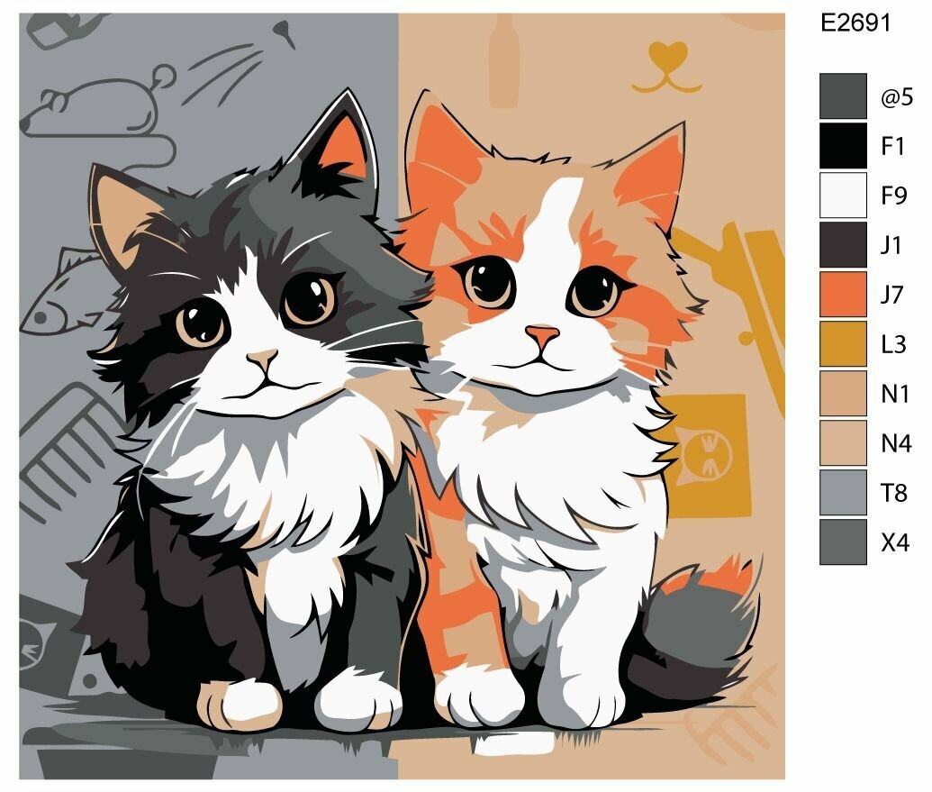 Детская картина по номерам E2691 "Два пушистых котика" 30x30