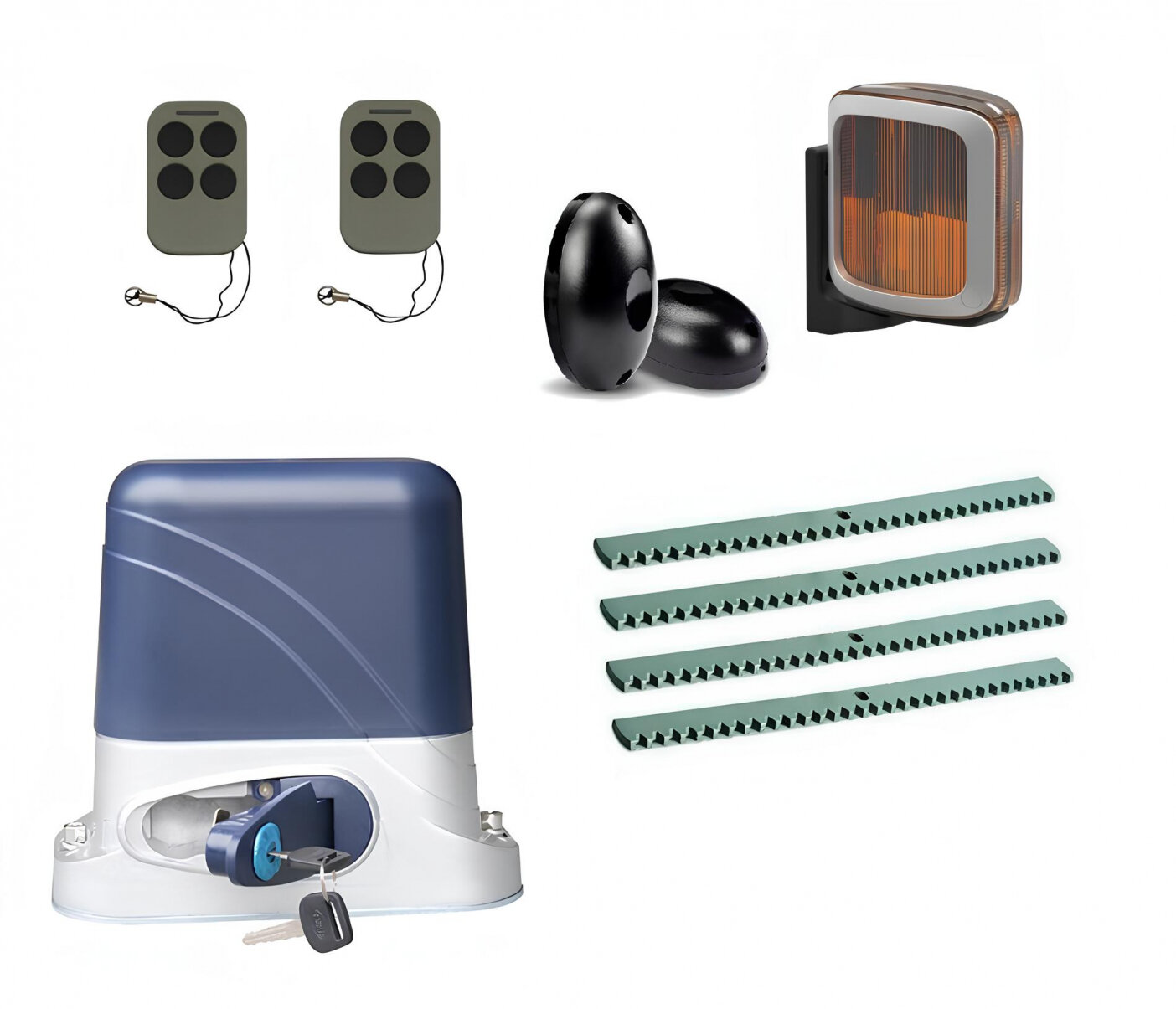 Автоматика для откатных ворот KSL-1300 FULL-2K4, комплект: привод, 2 пульта, фотоэлементы, лампа, 4 рейки