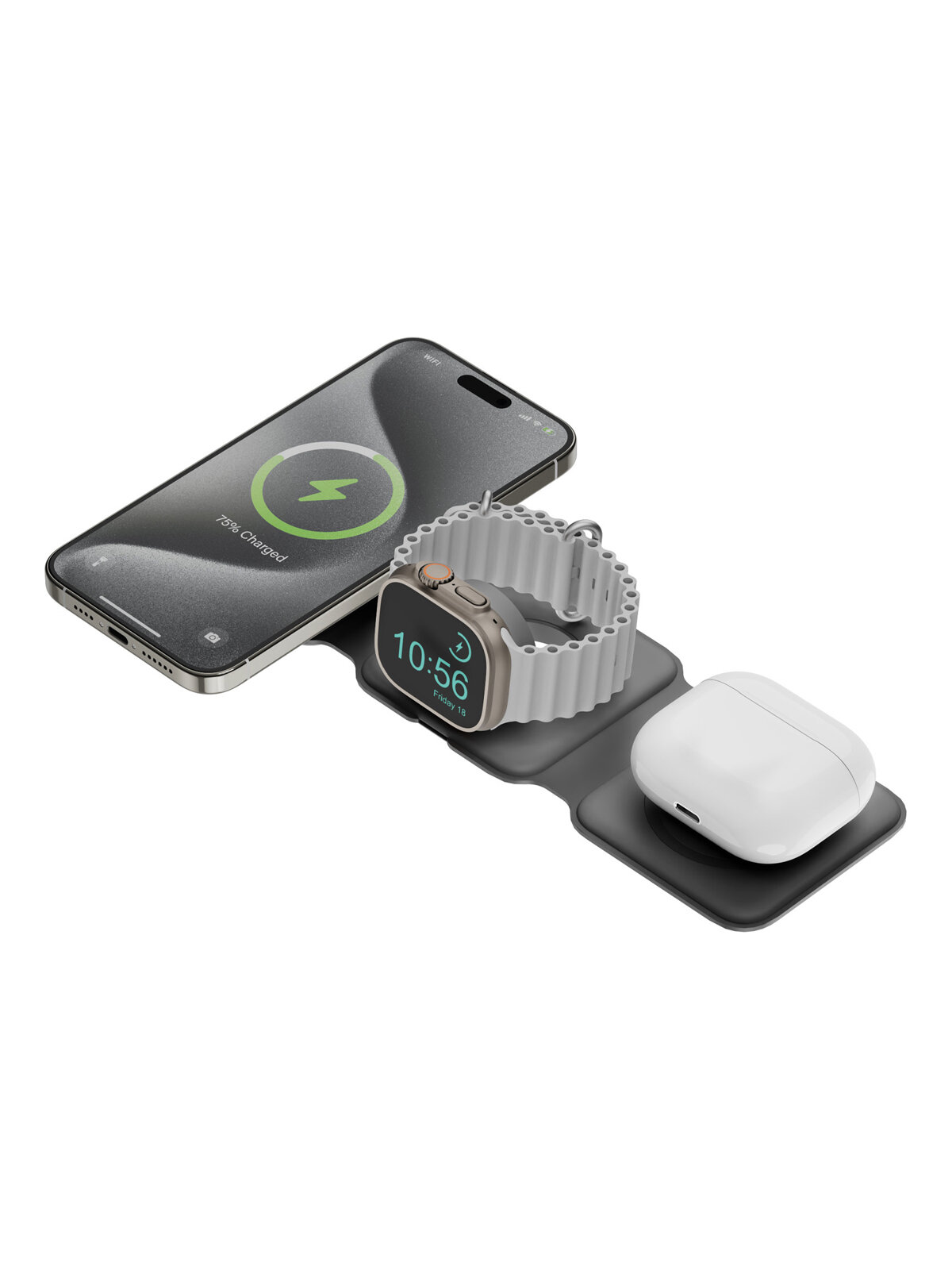 EnergEA Беспроводное СЗУ Bazic GoMag Trio PLUS magnetic wireless foldable 15W Grey