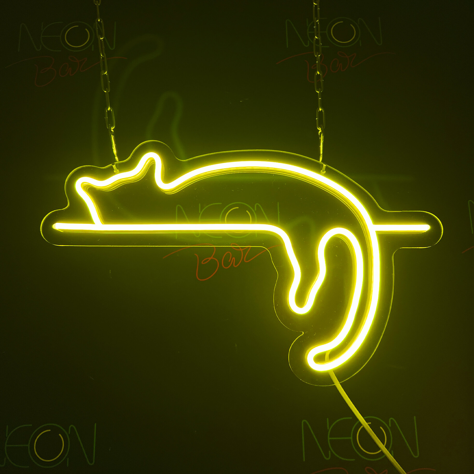 Неоновый светильник, неоновая светодиодная вывеска на стену, настенная неоновая лампа "Спящая кошка", 45х27 см. с диммером