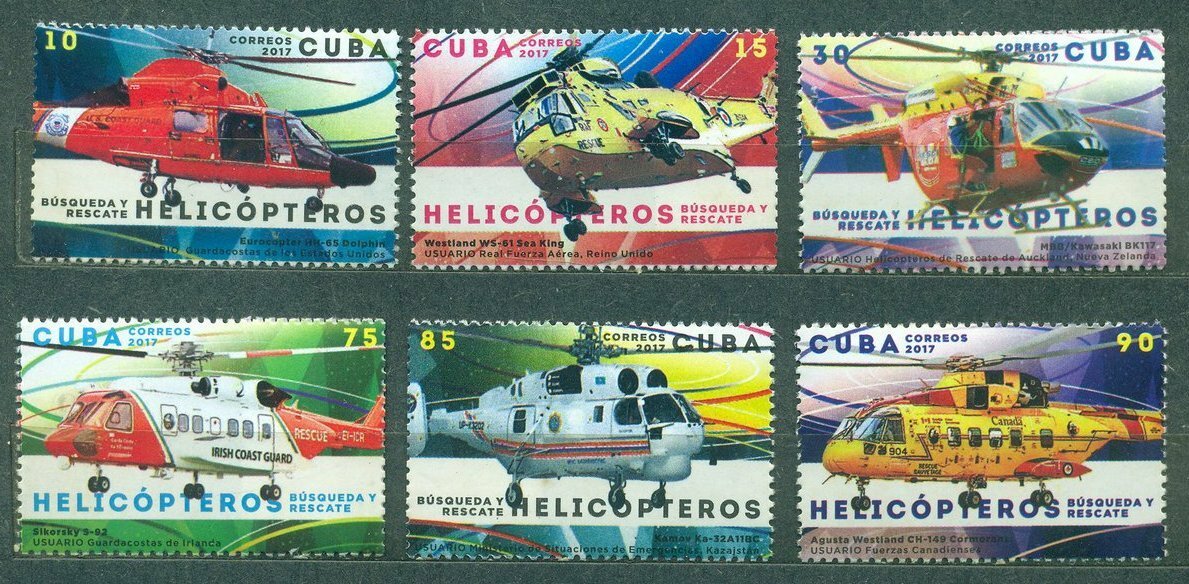 Почтовые марки Куба 2017г. "Вертолеты" Вертолёты MNH
