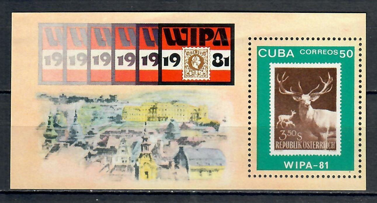 Почтовые марки Куба 1981г. "Международная выставка марок WIPA 81, Вена" Архитектура, Фауна, Животные, Олени, Филателистические выставки MNH