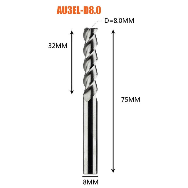 Dreanique спиральная трехзаходная фреза по алюминию для чпу (8х32х75х8 Z3) AU3EL-D8.0 11291
