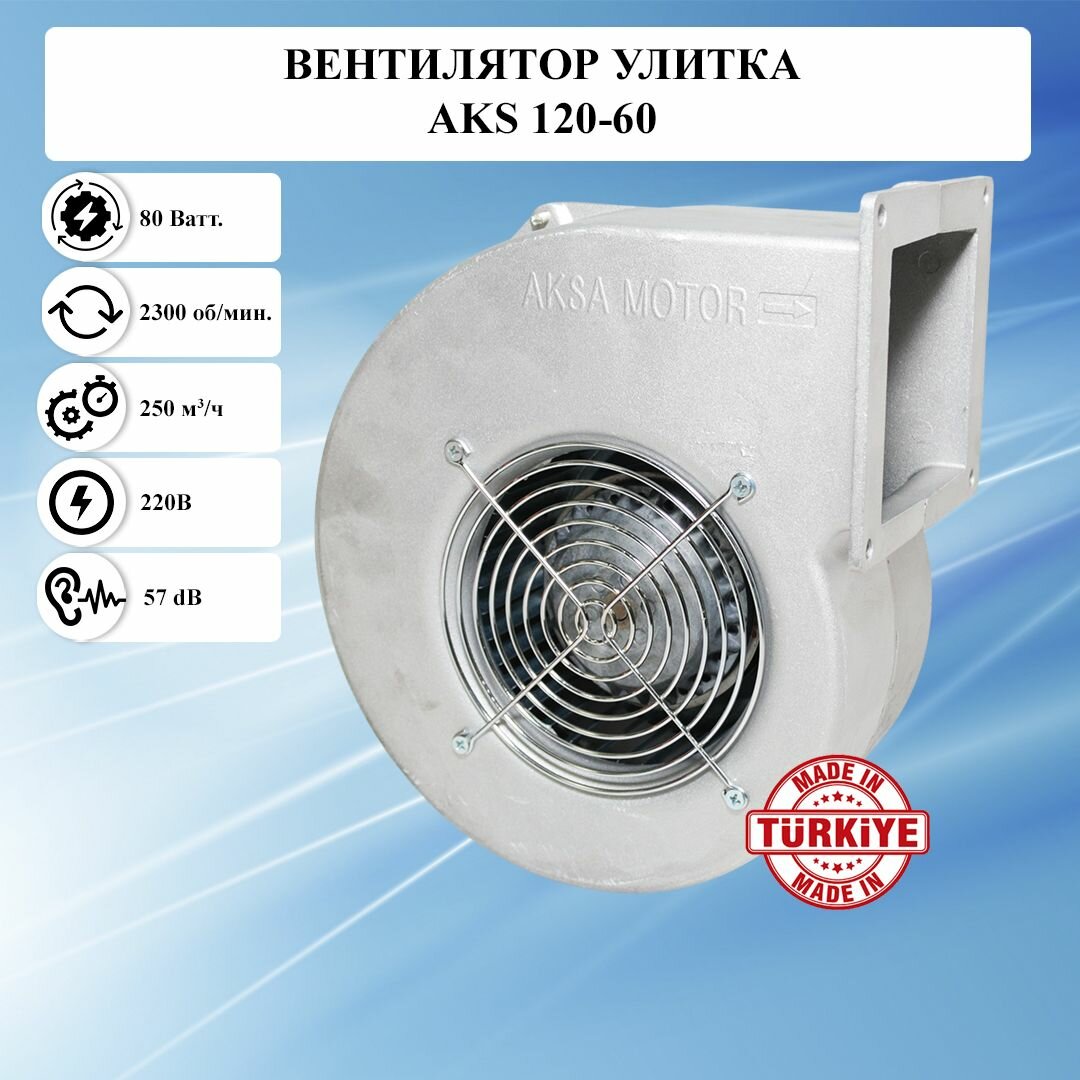 Радиальный центробежный вентилятор "Улитка" AKS/ИБМ 120-60 вытяжной 220в для котла металлический малошумный / Вентиляционное оборудование для вытяжки 220v