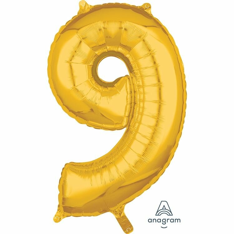 Воздушный шар Anagram фольгированный, цифра 9, 26" Gold
