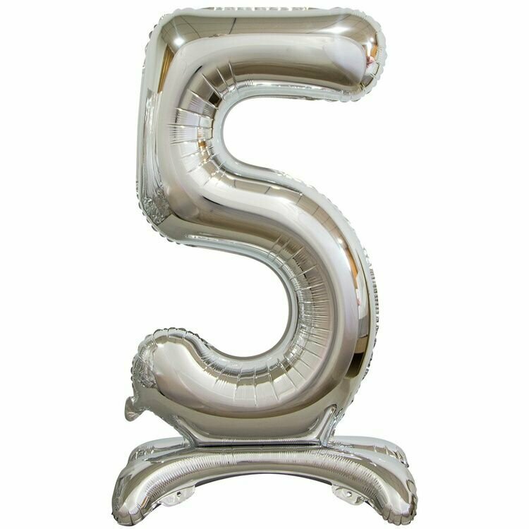 Фольгированный шар цифра 5 30" Silver на подставке