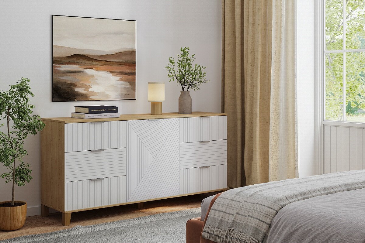 Комод МебельЛэнд24 Марвин 33.1 фрезеровка 8+11 Белый 150x40x70 однодверный с 6 ящиками