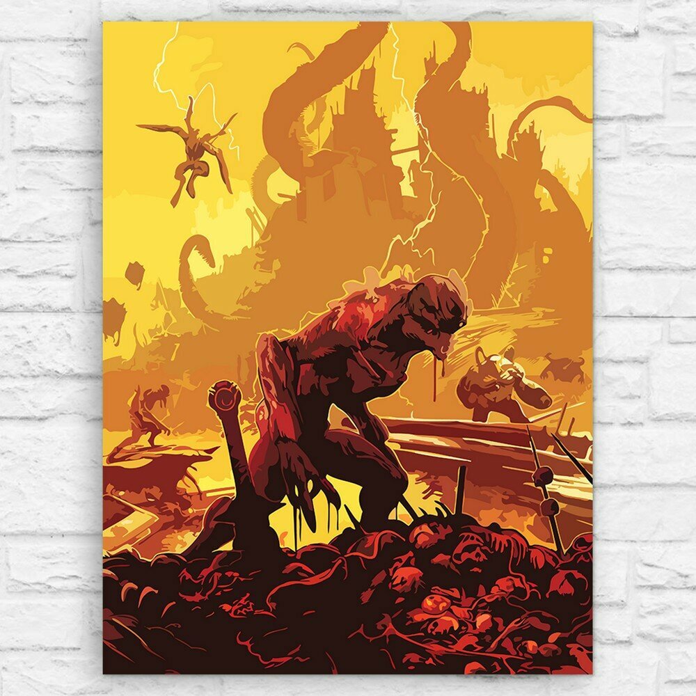 Картина по номерам на холсте игра DOOM Eternal (дум, инопланетяне, апокалипсис) - 14047 В 30х40
