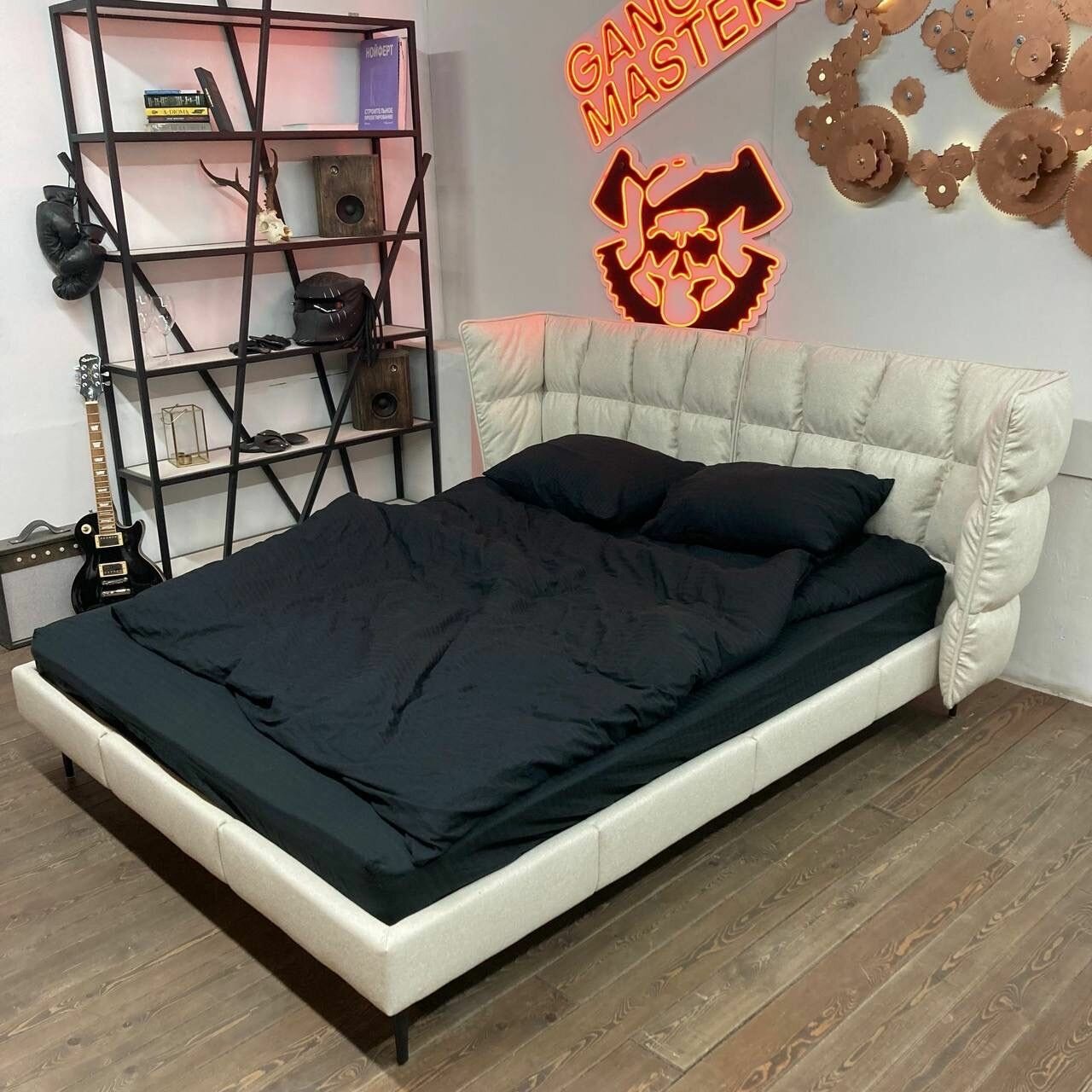 Кровать двуспальная Оксфорд Банда Мастеров, Джаз-01 кремовая рогожка, 180x200 см