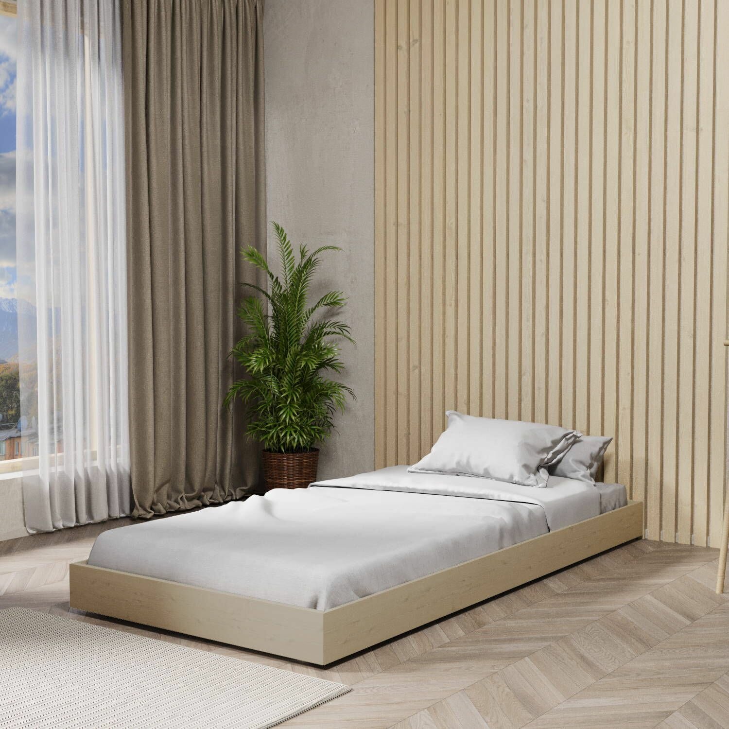 Кровать низкая односпальная подиум 70x200 Генрих без ножек цвет Орех