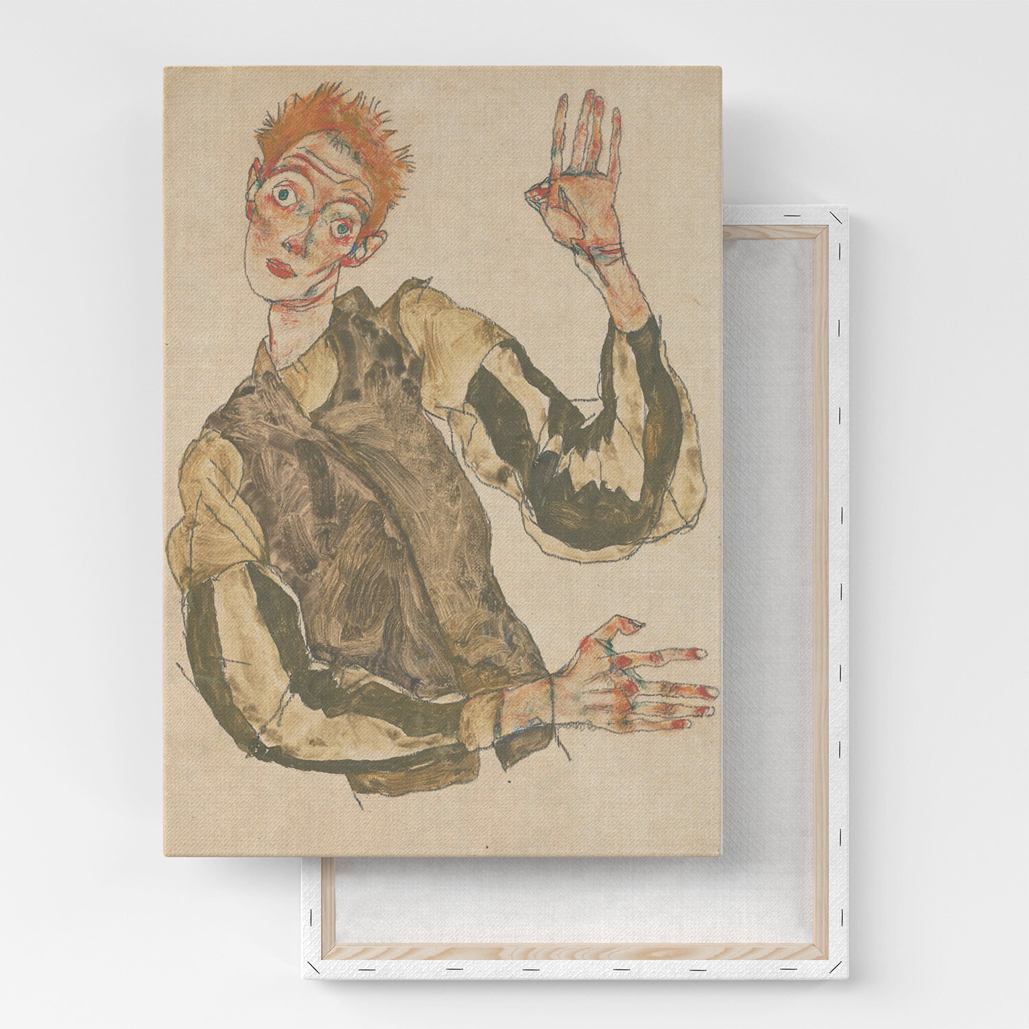 Картина на холсте, репродукция / Эгон Шиле - Self-Portrait with Striped Armlets / Размер 30 x 40 см