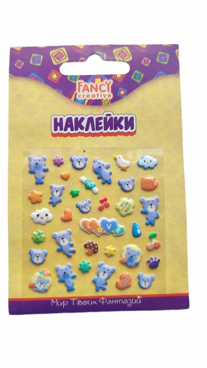 Наклейки мини (малыши-коротыши), для творчества, Fancy Creative - мишки