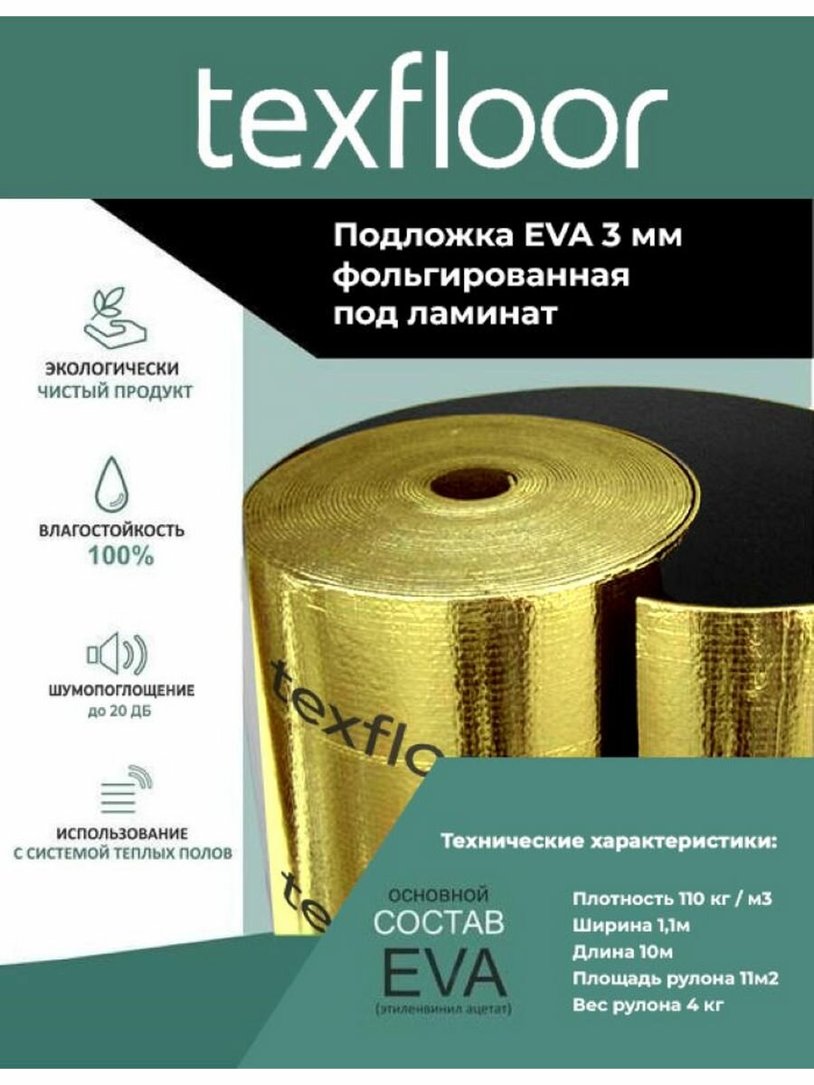 Подложка фольгированная под ламинат 3 мм для теплого пола