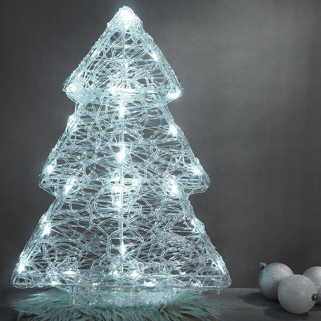 Светящаяся фигура Елка White Pearl 60 см, 60 холодных белых LED ламп с мерцанием, IP44, Kaemingk, 491024