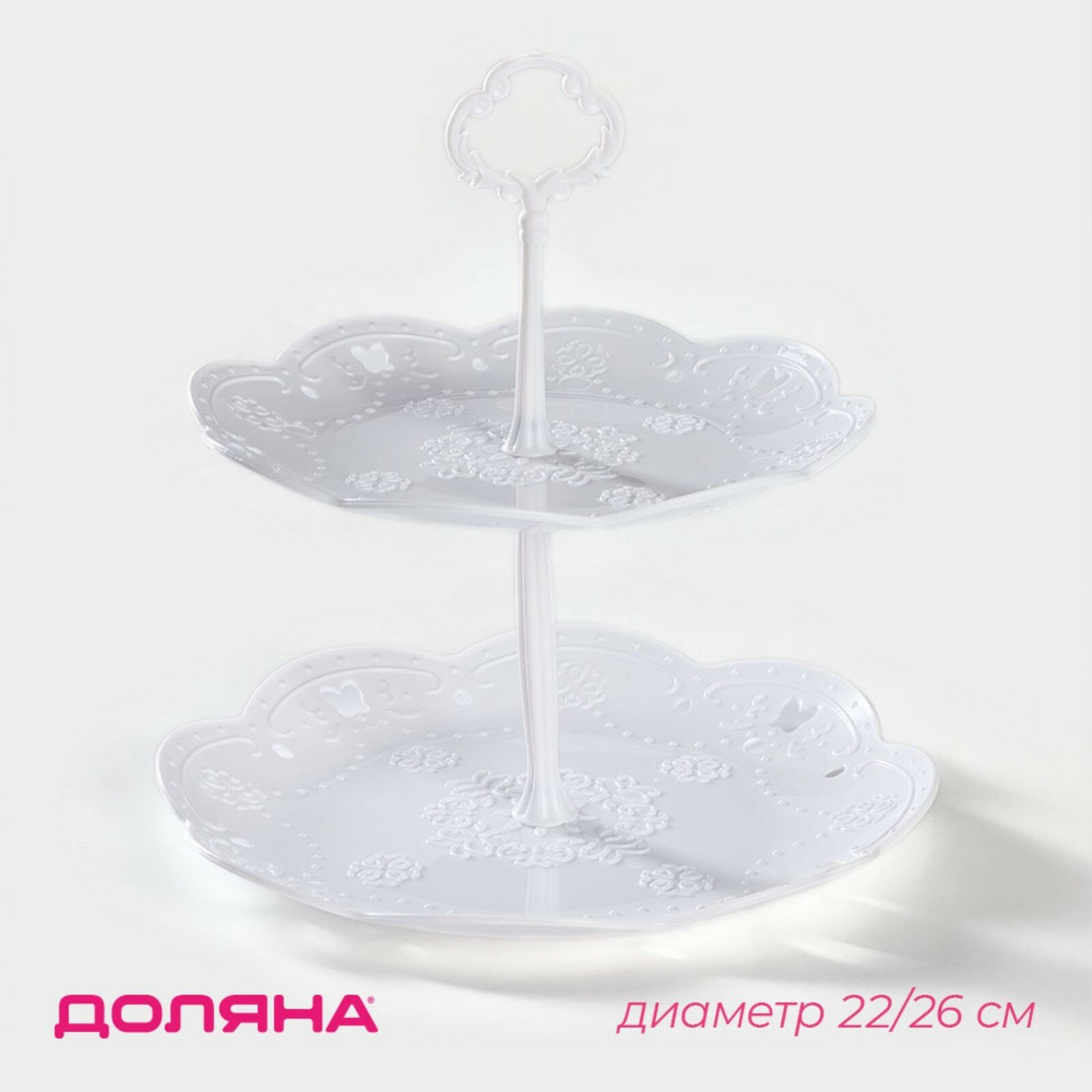 Этажерка для фруктов и десертов «Вивьен», 2 ярусная, пластик, круглая, d=22 см, d=26 см, белая