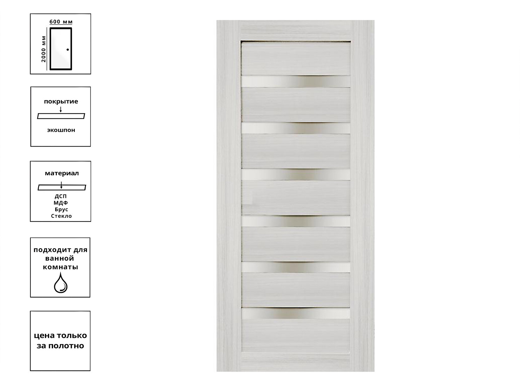 Межкомнатная дверь Дера экш-643, МДФ, распашная, со стеклом, 60 см x 200 см