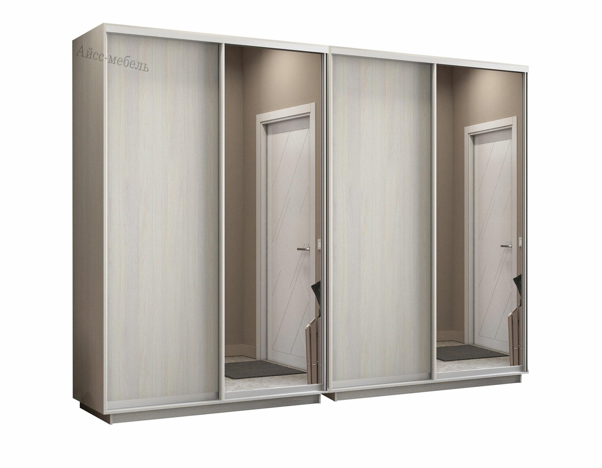 Система из двух шкафов-купе 2,8 Экспресс 4-х дверный 280 х 220 х 45 ЛДСП Зеркало Ясень анкор светлый