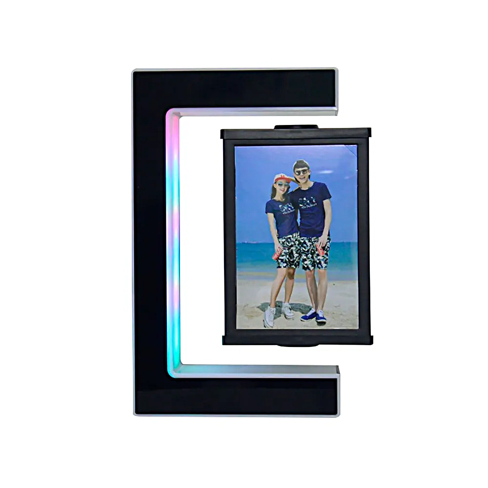 Левитирующая фоторамка с RGB подсветкой, Левитирующая фоторамка ночник, Вращающийся светильник, Черный