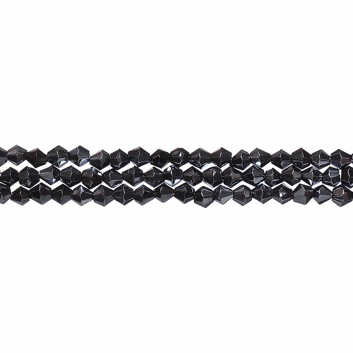 Бусины стеклянные, 4-5мм, граненые, биконусы, черные с перламутровым покрытием, 74 шт, низка
