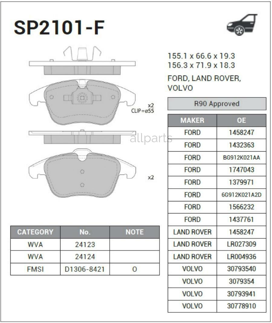 SANGSIN BRAKE SP2101F Колодки тормозные дисковые, передние