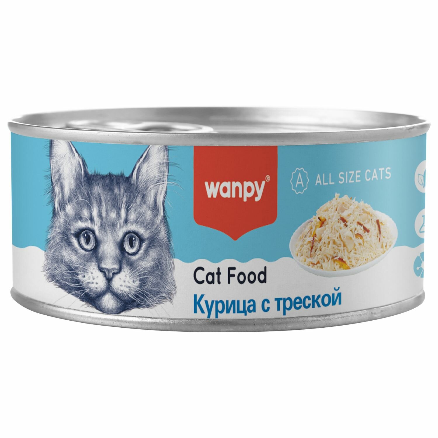 Влажный корм для кошек Wanpy Cat, кусочки из курицы и трески, консервы, 6 шт х 95 гр, TNC-04