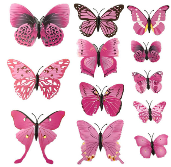 2 уп/лот. Декоративные 3D бабочки (12 шт.). Цвет розовый.