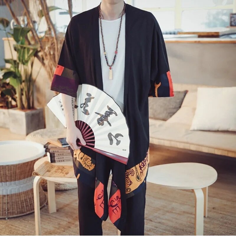 Мужское кимоно из лен и полиэстера EASTQUEEN KK001 Бордовый, XL, 2