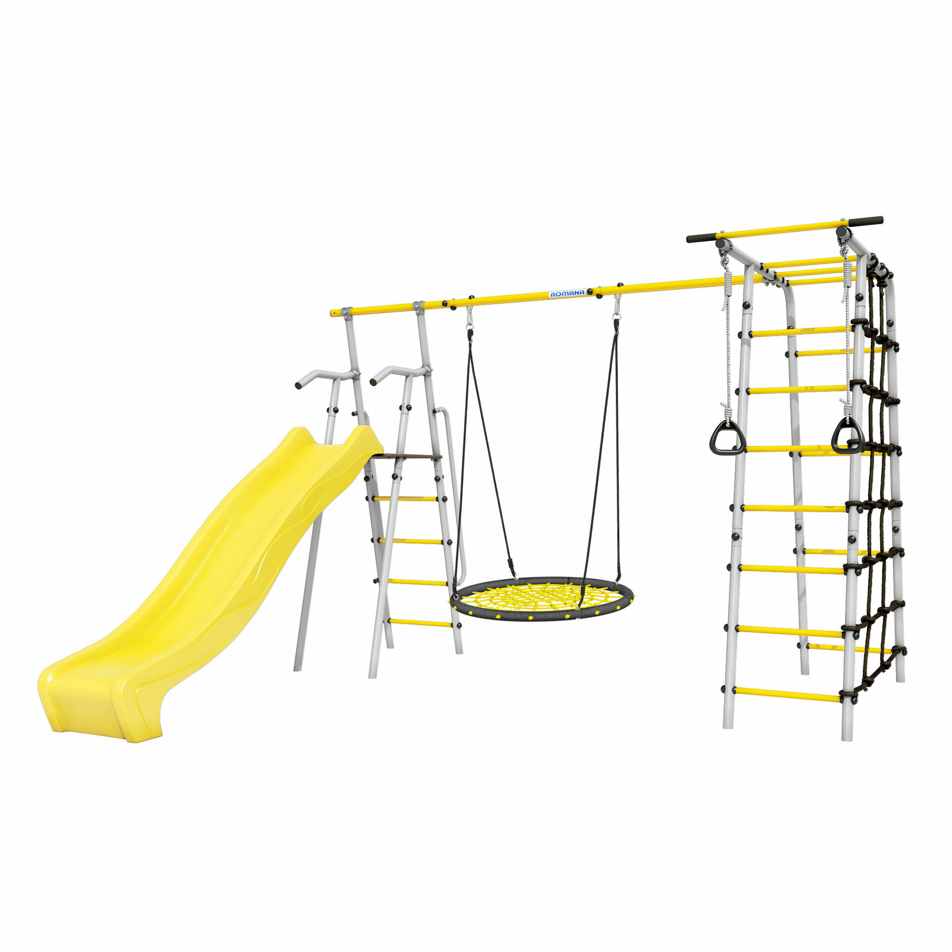 Спортивно-игровой комплекс Romana "Богатырь Плюс 2 MAX", качели гнездо-сетка 103.12.07, 100 см, серый/жёлтый