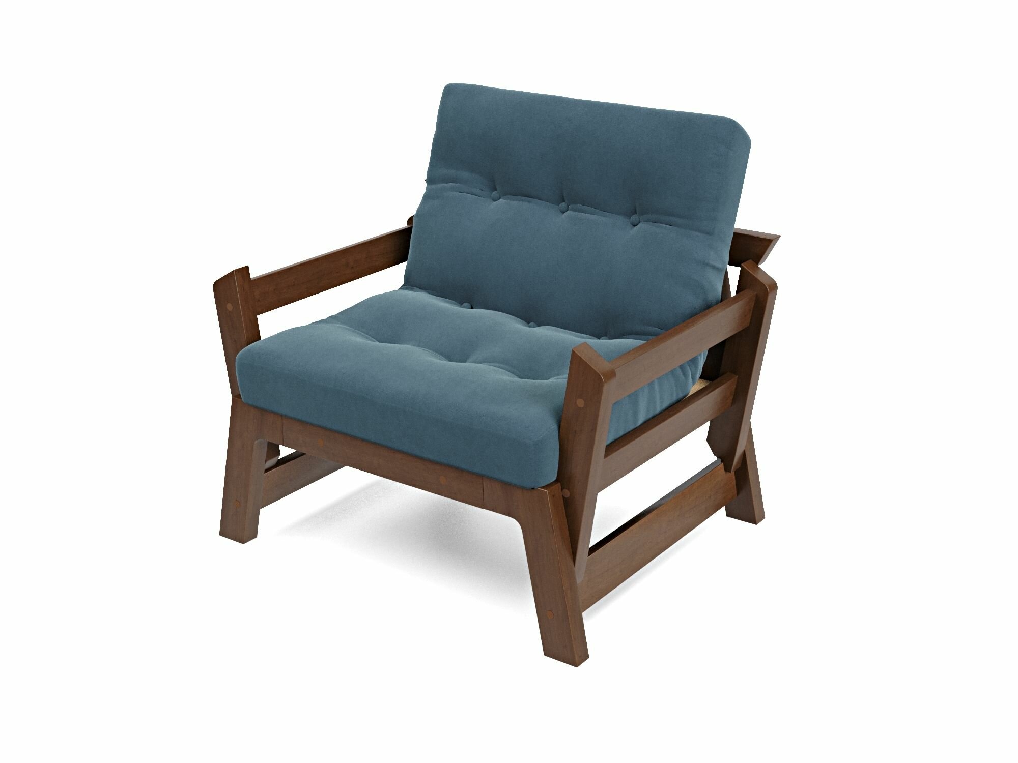 Садовое кресло Arsko Мод-С, синее-орех, велюр, массив дерева, с подлокотниками, садовое, на дачу, для дома, скандинавский лофт