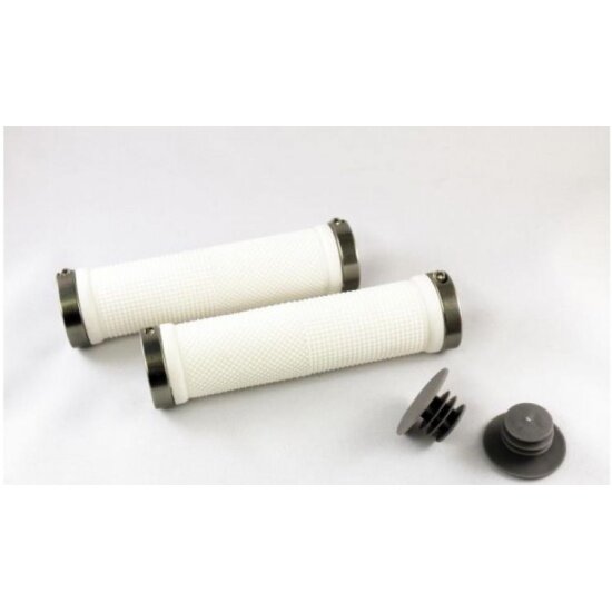 Грипсы Clarks СLARK'S. CLO201 на руль 3-446 резиновые 130мм с 2 фиксат. бело-серебристые анодир. CLARK`S