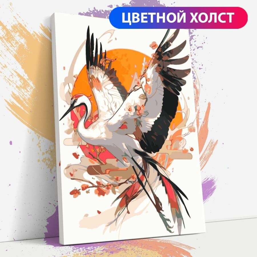Картина по номерам на холсте с подрамником, "Аист. Япония", 30х40 см