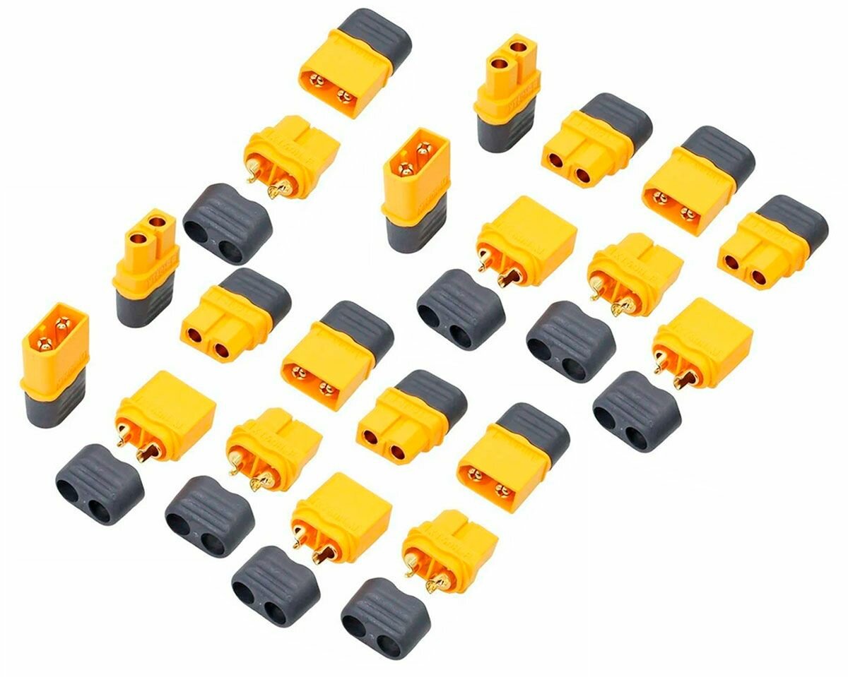 Разъемы силовые Amass XT60H-M и XT60H-F Plus (10 пар, 10 пап + 10 мам) 30A/60А 500В